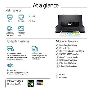 HP OfficeJet 200 Portable Printer with Wireless & Mobile Printing (CZ993A) (Renewed)