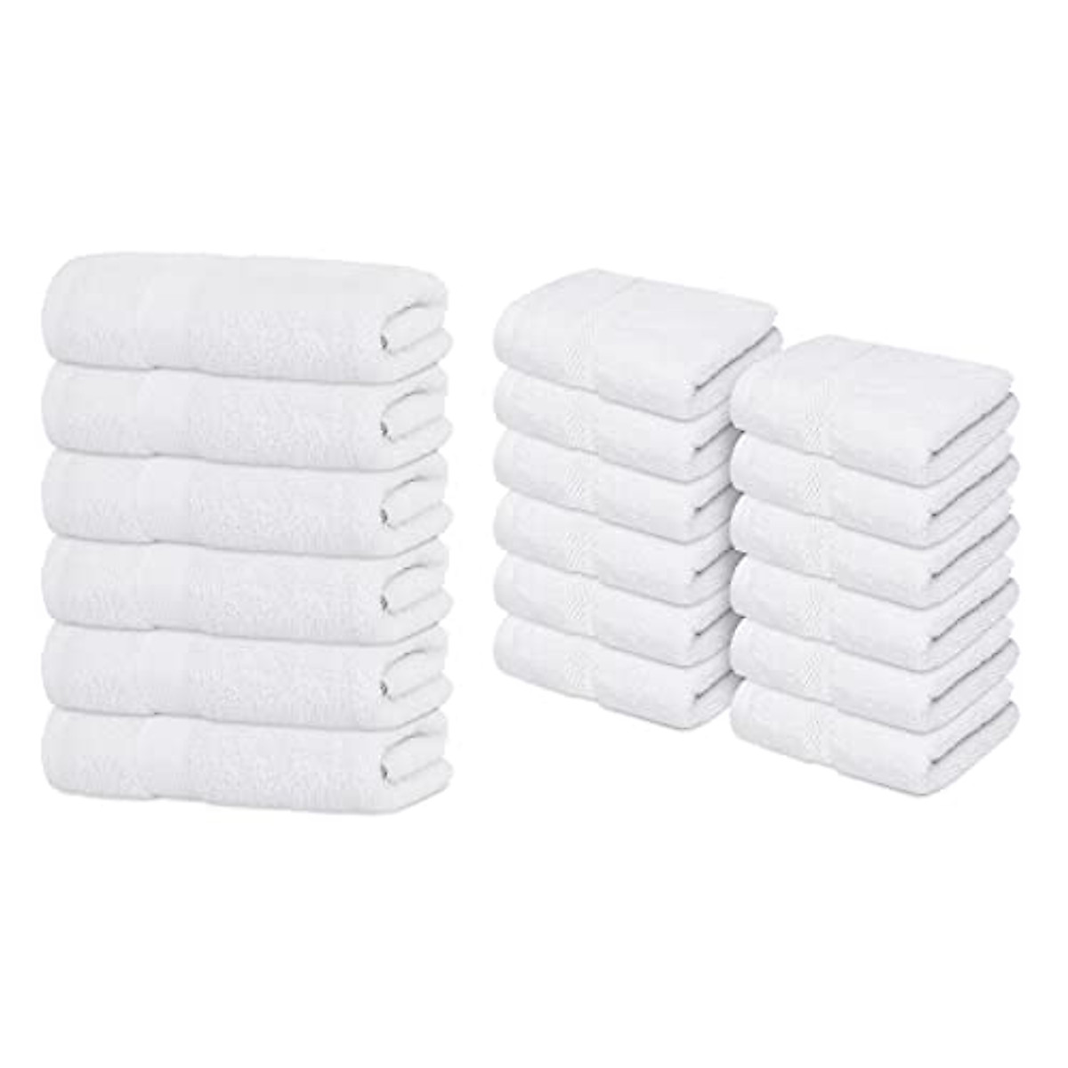 Infinitee Xclusives Premium White Hand Towels 6 Pack, 16x28 Inches, Hotel and Spa Quality + Washcloths Set – Pack of 12, 13x13 Inches 100% Cotton Wash Cloths for Your Body and Face Towels