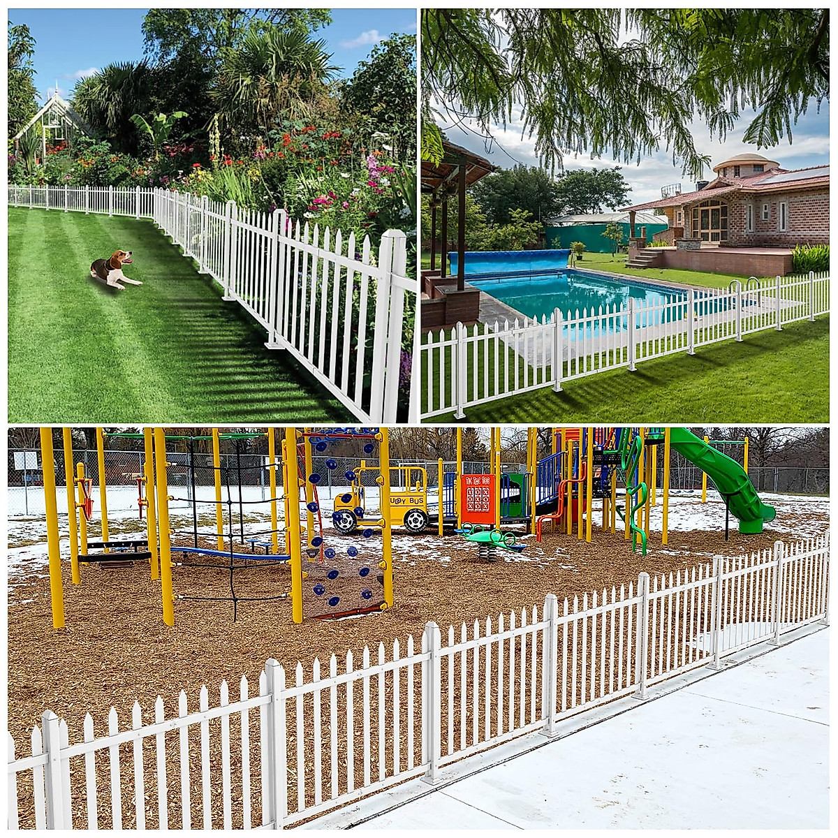 E&K 4 Sets 30"H x 84"W Vinyl White Picket Fence Panels Decorative Fencing for Front Porch Yard Garden Pool (34 Pickets, Straight)