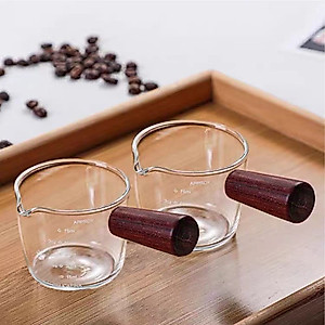 SunShade 2PCS Glass liquid measuring cup for Milk/coffee Cup, Espresso Shot Glass with Pouring Handle & Capacity tick mark , Clear Glass Cup, Liquor Glass Cups, Glass Round Beaker (75ml Glass)