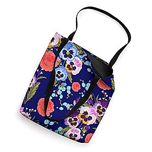 Western Pioneer Country Woman Pansy Floral Pattern with Blue Tote Bag
