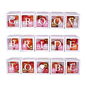 96 PC Bridal Shower Decorations Balloon Boxes White- Transparent Block with BRIDE TO BE + GROOM + A - Z Letters and 40 Balloons- Engagement Bachelorette Parties Weddings Centerpieces Photo Booth Props