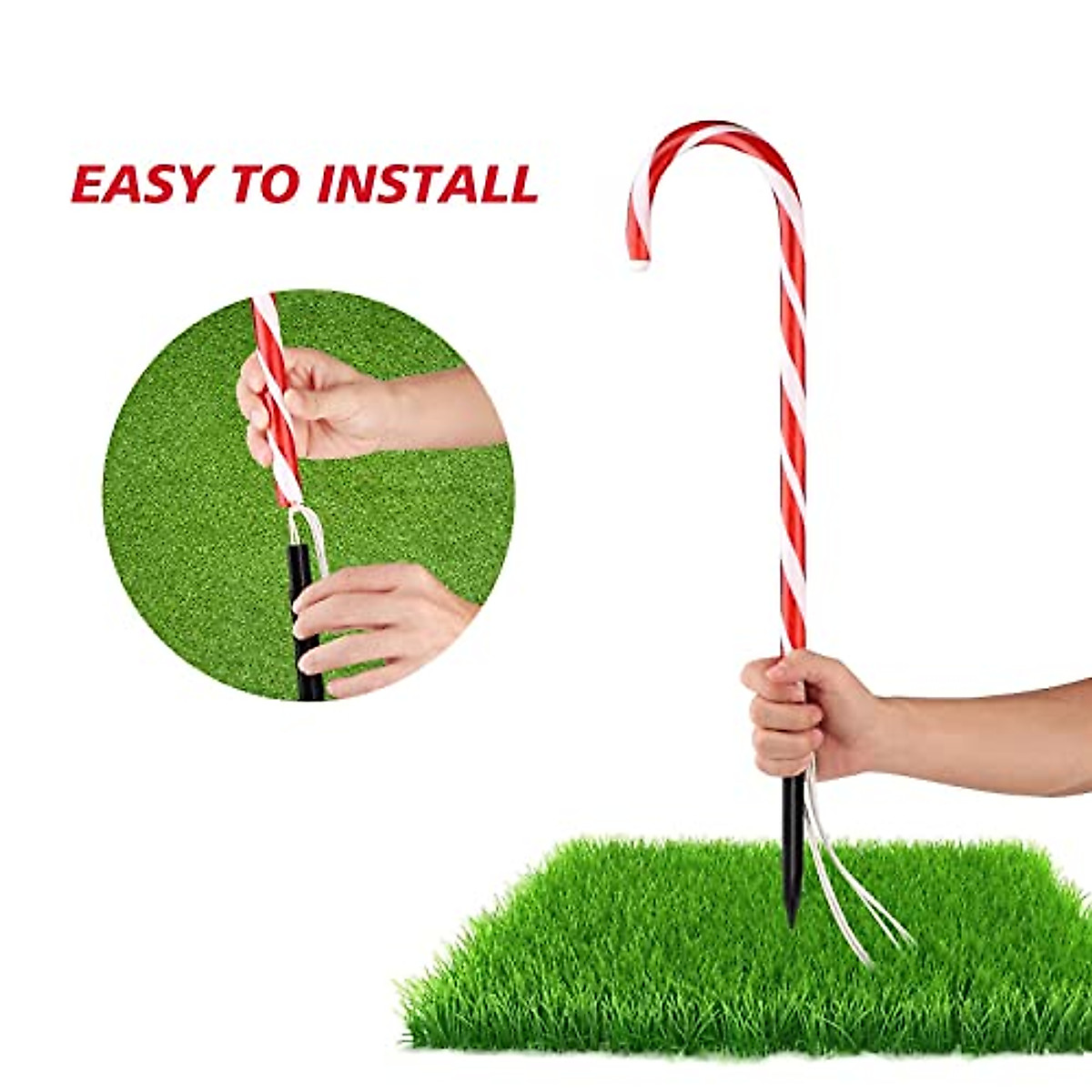 22" Christmas Candy Cane Pathway Markers Lights, Outdoor Christmas Decorations for Yard Patio Garden Walkway, Candy Cane Christmas Decor with Stake, 8 Pack, 4 Red & 4 Green