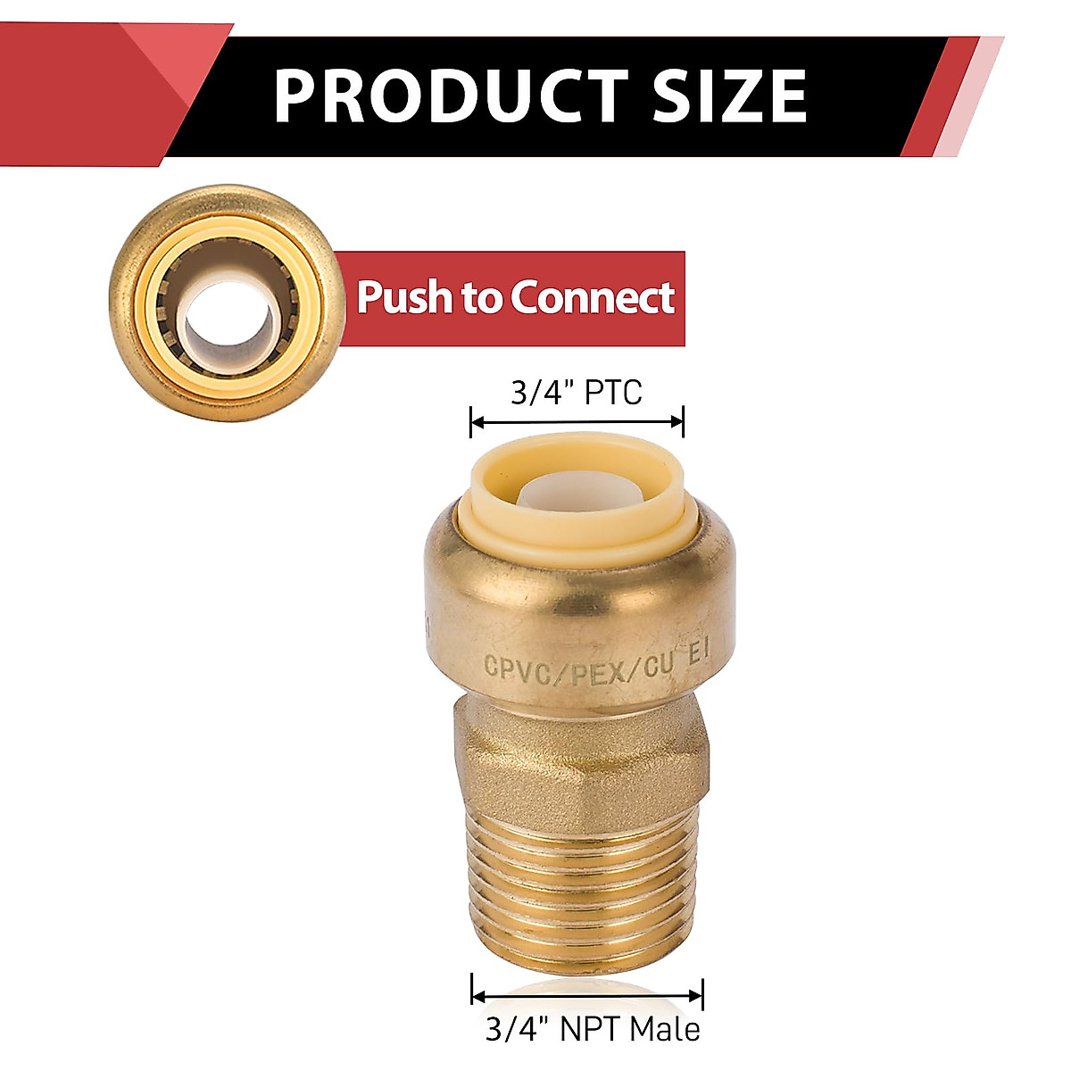 (Pack of 2) EFIELD 3/4 Inch x 3/4 Male Adapter Push to Connect Pex Copper, CPVC, 3/4 Inch, with a Disconnect Tool