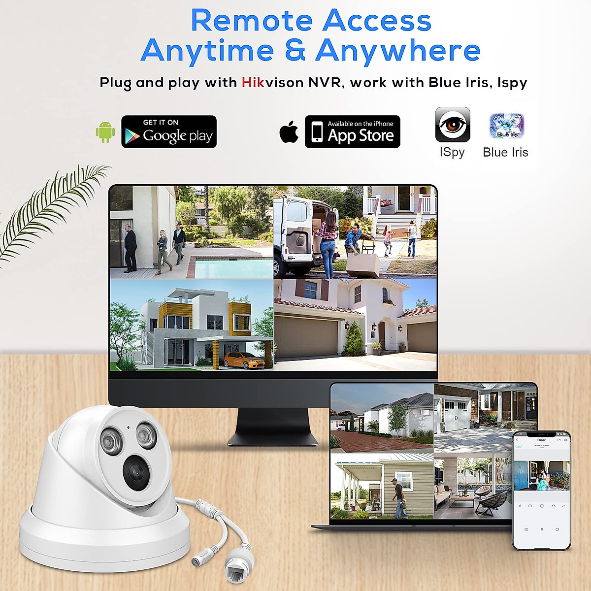 Compatible for Hikvision 5MP IP PoE Turret Camera -AI Human/Vehicle Detection,Built in Mic,100ft EXIR Night Vision,Outdoor Turret Poe IP Camera+2.8mm Lens+IP67+30fps