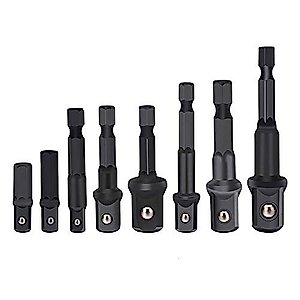 HORUSDY 8-Piece Impact Grade Power Drill Sockets Adapter Sets, Hex Shank Impact Driver Socket Adapter, Socket to Drill Adapter 1/4" 3/8" 1/2" Impact Driver Adapter
