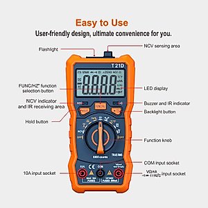 Auto-Ranging Digital Multimeter, TRMS 6000 Counts AC DC Voltmeter Ohm Volt Amp Meter, Electrical Multimeter Tester with NCV, Measure Capacitance Current Resistance Temp Continuity Diode Duty Cycle