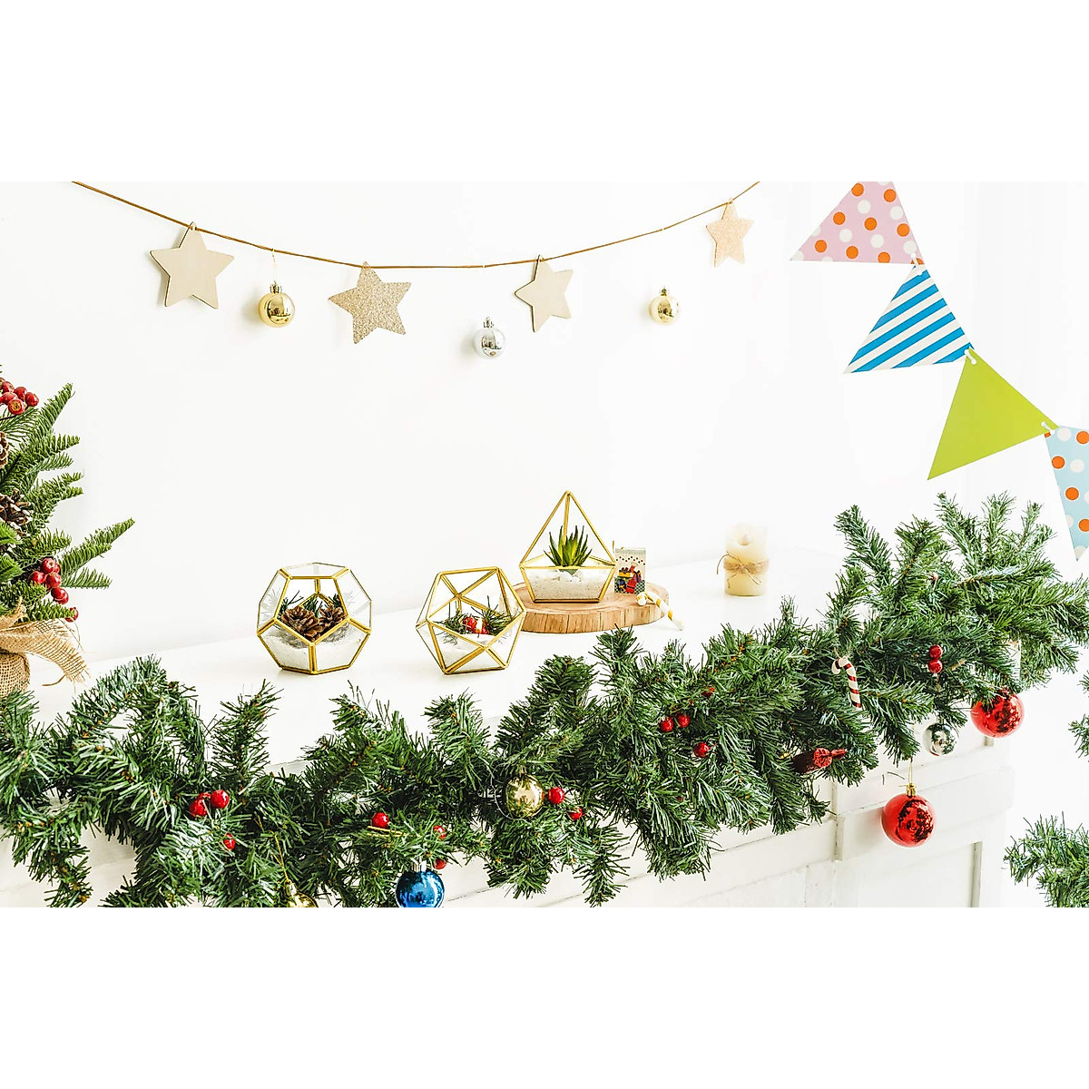 Mkono 4 Inches Mini Glass Geometric Terrarium Container Set of 3 Modern Tabletop Planter Shelves Decor Display Centerpiece for Succulent Miniature Fairy Garden Air Plant, Gold (Plant Not Included)