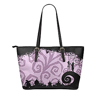 Jack and Sally Print Women's Leather Tote Shoulder Bag Big Capacity Work Travel Handbag (15)