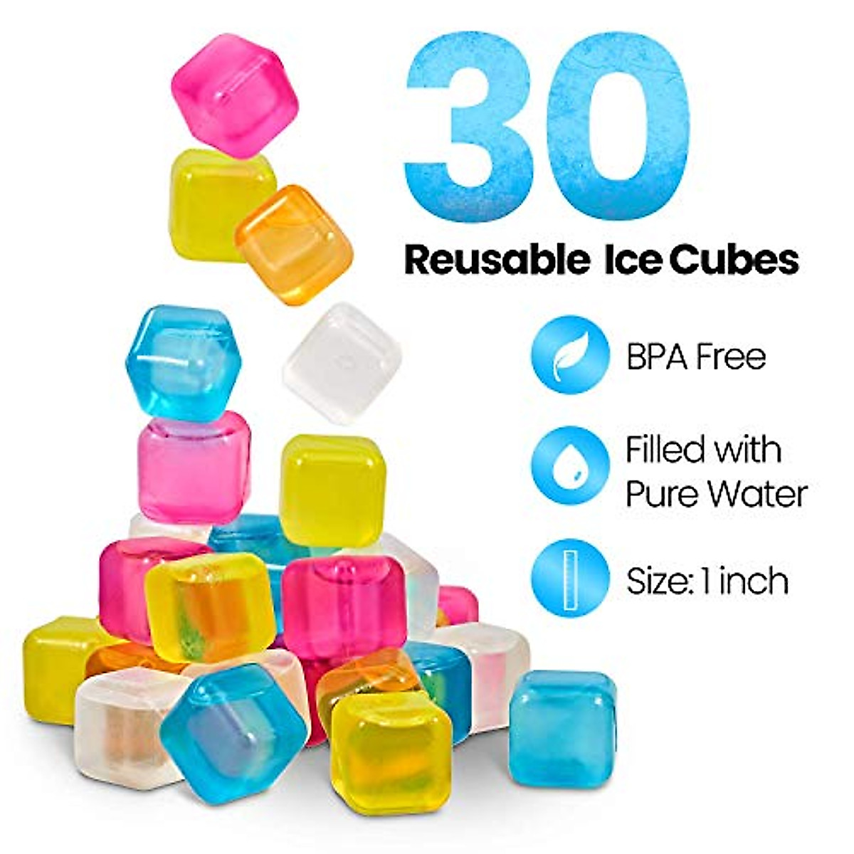Reusable Ice Cubes For Drinks - Chills Drinks Without Diluting Them - Made From BPA Free Plastic - Refreezable, Washable, Quick And Easy To Use - Pack Of 30 With Storage Container by Efiwasi