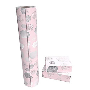 WRAPAHOLIC Wrapping Paper Roll - 24 Inch X 100 Feet Jumbo Roll Rose with Silver Foil Design, Perfect for Wedding, Birthday, Holiday, Baby Shower and More Occasions