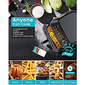 ecozy Air Fryer 6 Quart with See-Through Window Smart WiFi (100 Recipes), 11 Presets+ One-Touch Recipe Function, Dishwasher Safe, Black