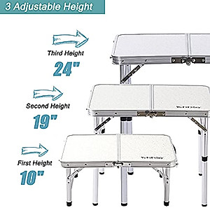 YUFIFAIRY Small Folding Table Portable, 24''L x16''W Foldable Camp Table with 3 Adjustable Height, Indoor Outdoor Lightweight Aluminum Table for Outdoor Cooking Picnic, (3 Heights)