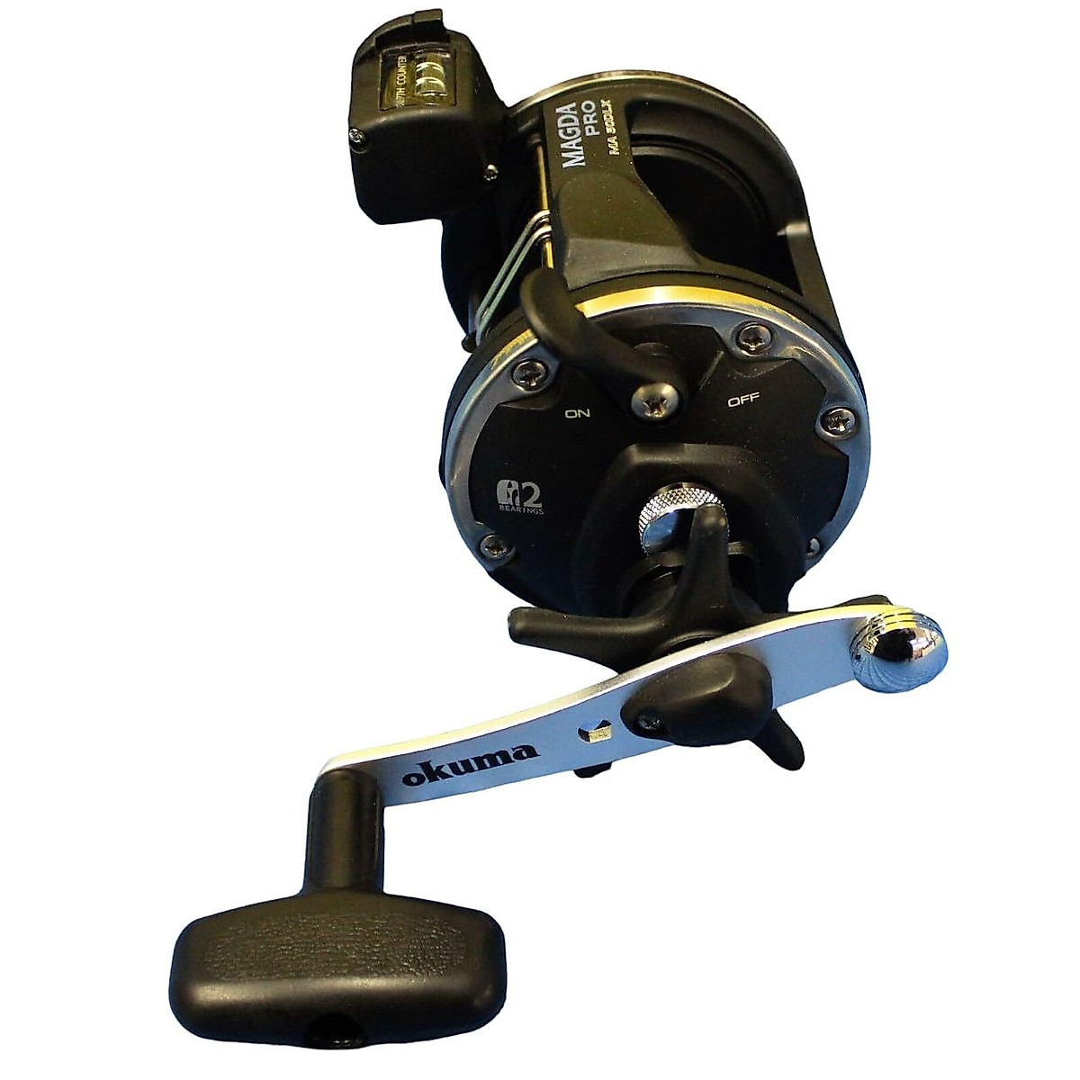 Okuma Magda Pro Line Counter Levelwind Trolling Reel, Small, Black/Silver, MA-30DX
