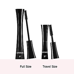IT Cosmetics Superhero Mascara, Super Black - Elastic Stretch Volumizing & Lengthening Mascara - Lifts, Separates & Conditions Lashes - With Collagen, Biotin & Peptides - 0.3 fl oz