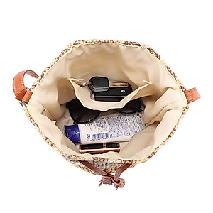 CHIC DIARY Summer Beach Straw Bag for Women Crossbody Bucket Bag Handwoven Rattan Shoulder Handbag Purse (Beige)