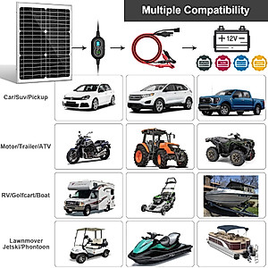 20W 12V Solar Panel Kit Battery Maintainer Trickle Charger Pro + Advanced 10A MPPT Charge Controller + SAE Battery Clip Cable for 12 Volt Boat Car RV Trailer Motorcycle Automotive Home Off Grid System
