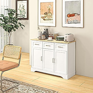 HOMCOM Sideboard Buffet Cabinet with 3 Storage Drawers, Kitchen Cabinet Coffee Bar Cabinet with Adjustable Shelf for Living Room, White