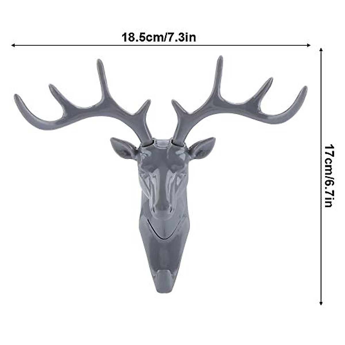 3D Deer Head Wall Hook Hanger Keys Coat Hat Rack Holder Self-Sticking Wall Mount for Home Room Decor(Gray)