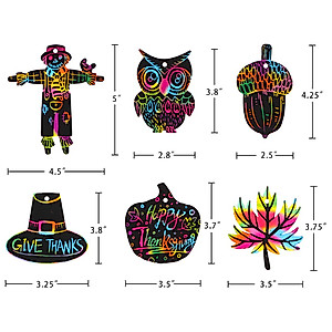 Hohomark Thanksgiving Scratch Off Cards - 24PCS Thanksgiving Crafts for Kids DIY Rainbow Scratch Paper for Thanksgiving Party Thanksgiving Arts and Crafts for Kids