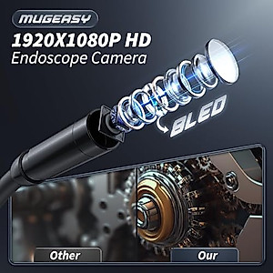 Endoscope Camera with Light - Inspection Borescope Camera with 4.3" IPS Screen, 1920P HD Snake Camera with 8 LED Lights, 16.4FT Semi-Rigid Cord Bore Scope, IP67 Waterproof Endoscope for Sewer(Orange)