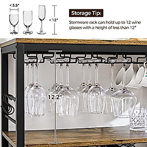 Topeakmart Kitchen Buffet Cabinet Sideboard Wine Bar Cabinet with Glasses Holder, Multi-Function Storage Cabinet for Liquor and Glasses, Coffee Bar Table for Dining Room Hallway Entrance, Rustic Brown