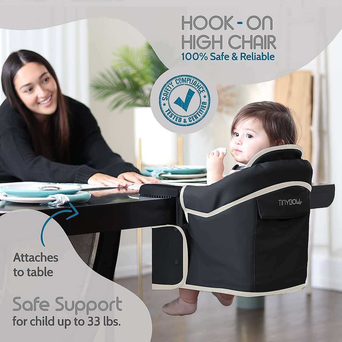 Elegant Faux Leather Hook On High Chair for Baby, High Chair That Attaches to Table - Clip On High Chair to Table, Table High Chair for Travel, Highchair for Baby Seat - Portable Baby Chair for Eating