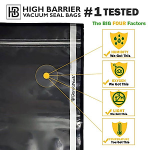 GardaPack's 11.5″x23″ Clear/Black High Barrier Pro Vacuum Seal Zipper Bags 5.5 Mil. 50 Pre-Cut Bags w/Double Zipper, Large