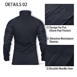 MAGCOMSEN Tactical Men's T-Shirt with Pockets, Long Sleeve, Zipper, High Neck, Lightweight, Black