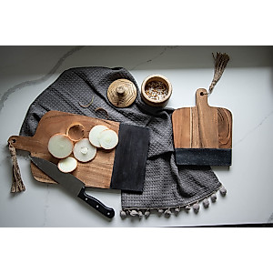 Foreside Home & Garden Small Black Wood, Marble & Jute Cutting Board