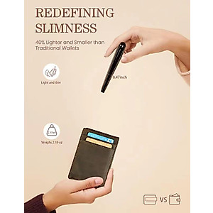 kinzd Slim Wallet with Money Clip RFID Blocking Minimalist Bifold Wallet for Men Genuine Leather Front Pocket Card Holder (AS137 - Crazy Horse Leather Dark Brown)