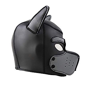 Moleney Adults Neoprene Puppy Hood Mask, Removable Cosplay Dog Full Face Pup Hood Mask