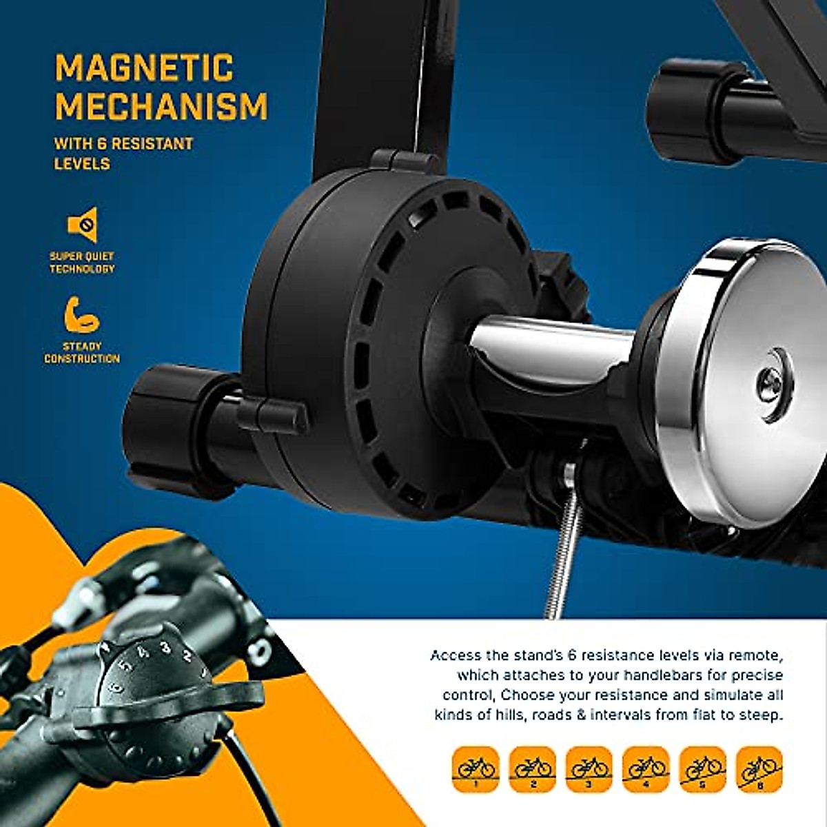 Alpcour Bike Trainer Stand for Indoor Riding – Portable Stainless Steel Indoor Trainer w/Magnetic Flywheel, Noise Reduction, 6 Resistance Settings & Bag – Stationary Exercise for Road & Mountain Bikes