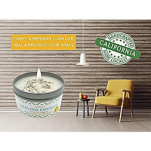 White Sage Candle, Sage Leaf, Himalayan Crystal Salt & Essential Oil, Healing Energy, Crystal Candle