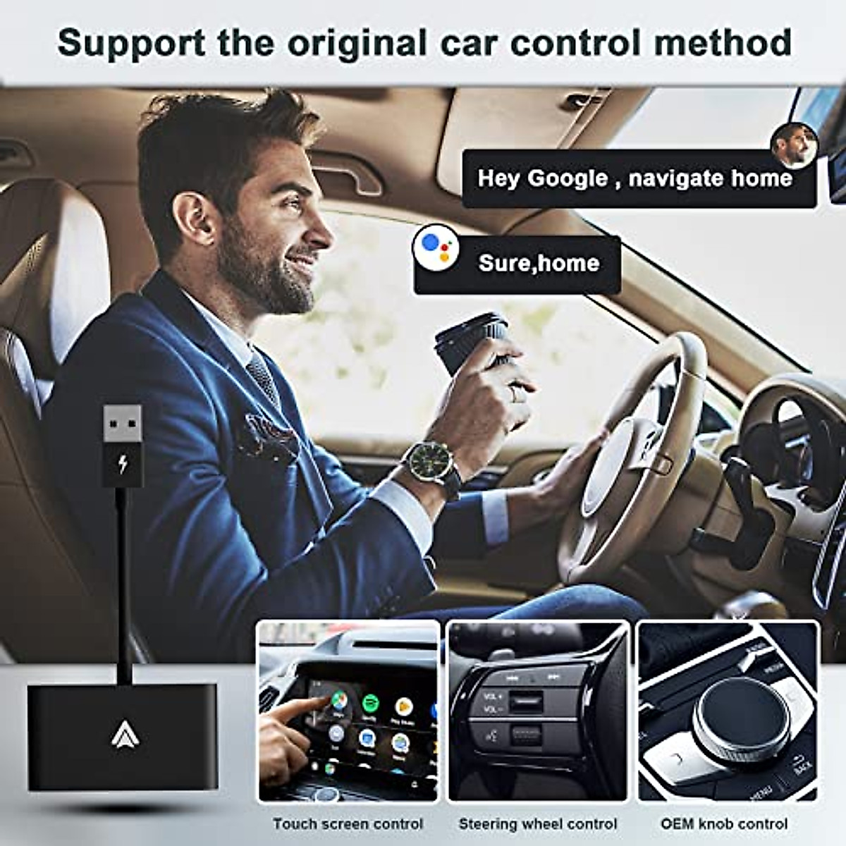 Android Auto Wireless Adapter Akcord A2A Dongle, fit for Cars and Stereo Systems That Support Wired Android Auto, Plug & Play Connect wirelessly Easy Setup, No Cord No Problem, for Android Phones