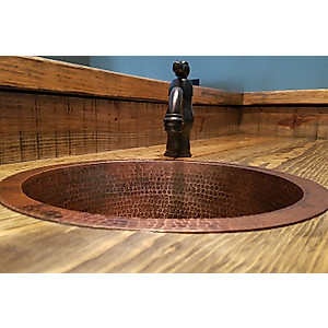 Premier Copper Products BR14DB3 14-Inch Universal Round Hammered Copper Sink with 3.5-Inch Drain Size, Oil Rubbed Bronze