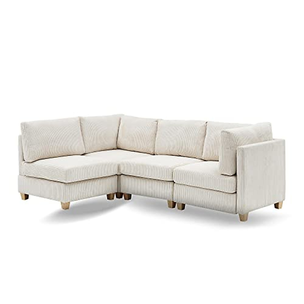 Modern Convertible L Shaped Couch, Soft Corduroy Fabric Multi-Combination Living Room Sectional Couch (Beige) (MFW1281-5)