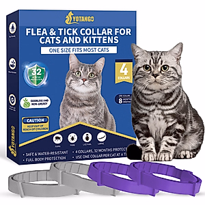 4 Pack Flea Collar for Cats, 32 Months Flea and Tick Prevention for Cats, Waterproof Cat Flea Collar, Natural Cat Flea and Tick Treatment, Adjustable Flea and Tick Collar for Cats Kittens(Grey&Purple)