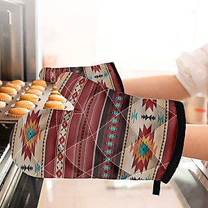 JOAIFO Southwest Nativa Oven Mitts and Pot Holders Sets, Tribal Aztec Pattern Heat Resistant & Non-Slip Oven Mitts with Potholder Fashion Kitchen Cotton Cooking BBQ Gloves
