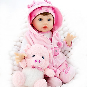 Aori Lifelike Reborn Baby Dolls 22 Inch Realistic Weighted Newborn Toddler Girl with Pink Clothes and Piggy Toy Accessories Best Birthday Set for Girls