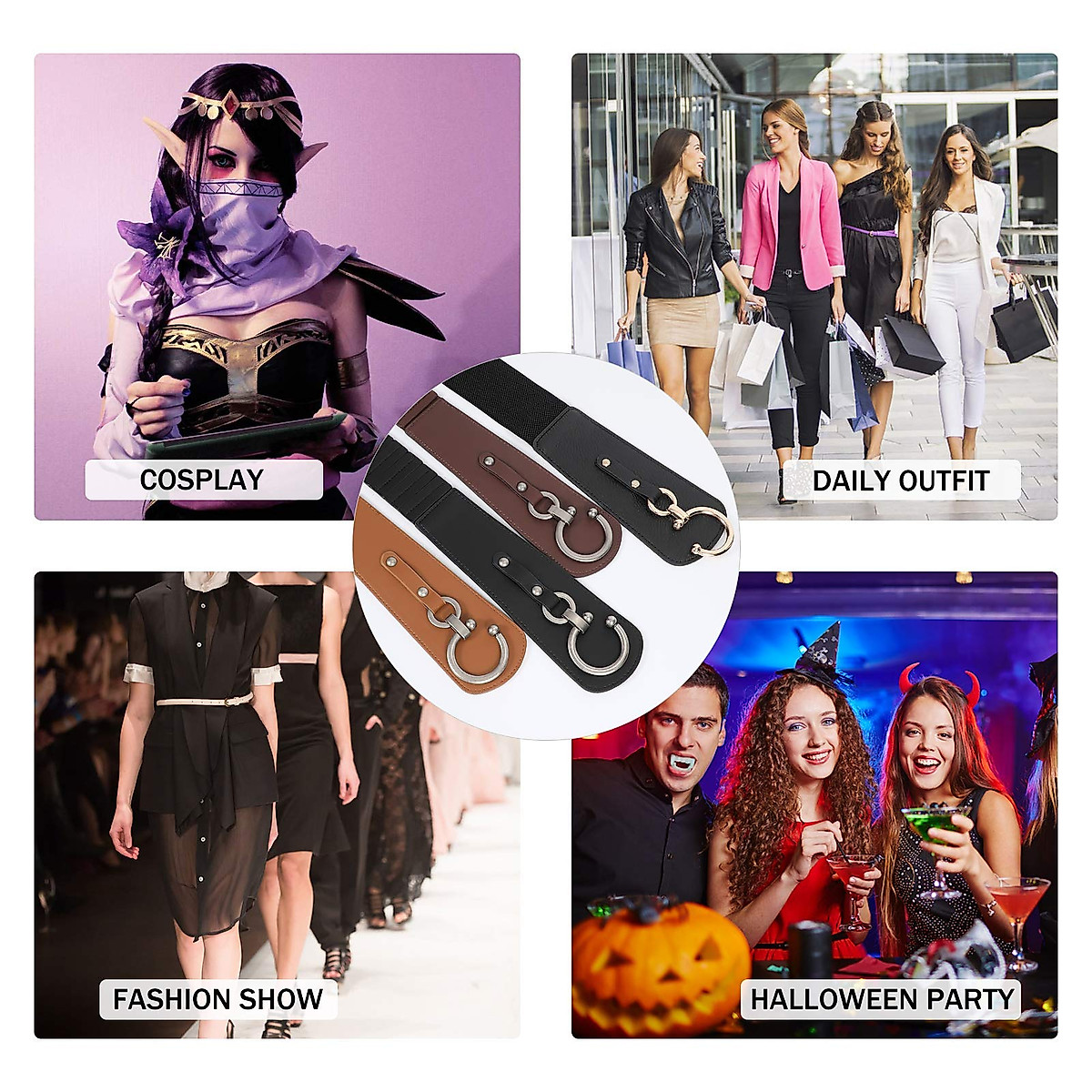 JASGOOD Women's Fashion Vintage Wide Elastic Stretch Waist Belt With Interlock Buckle Halloween Belt