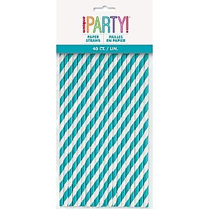 Striped Paper Smoothie Straws | Caribbean Teal | 40 Pcs