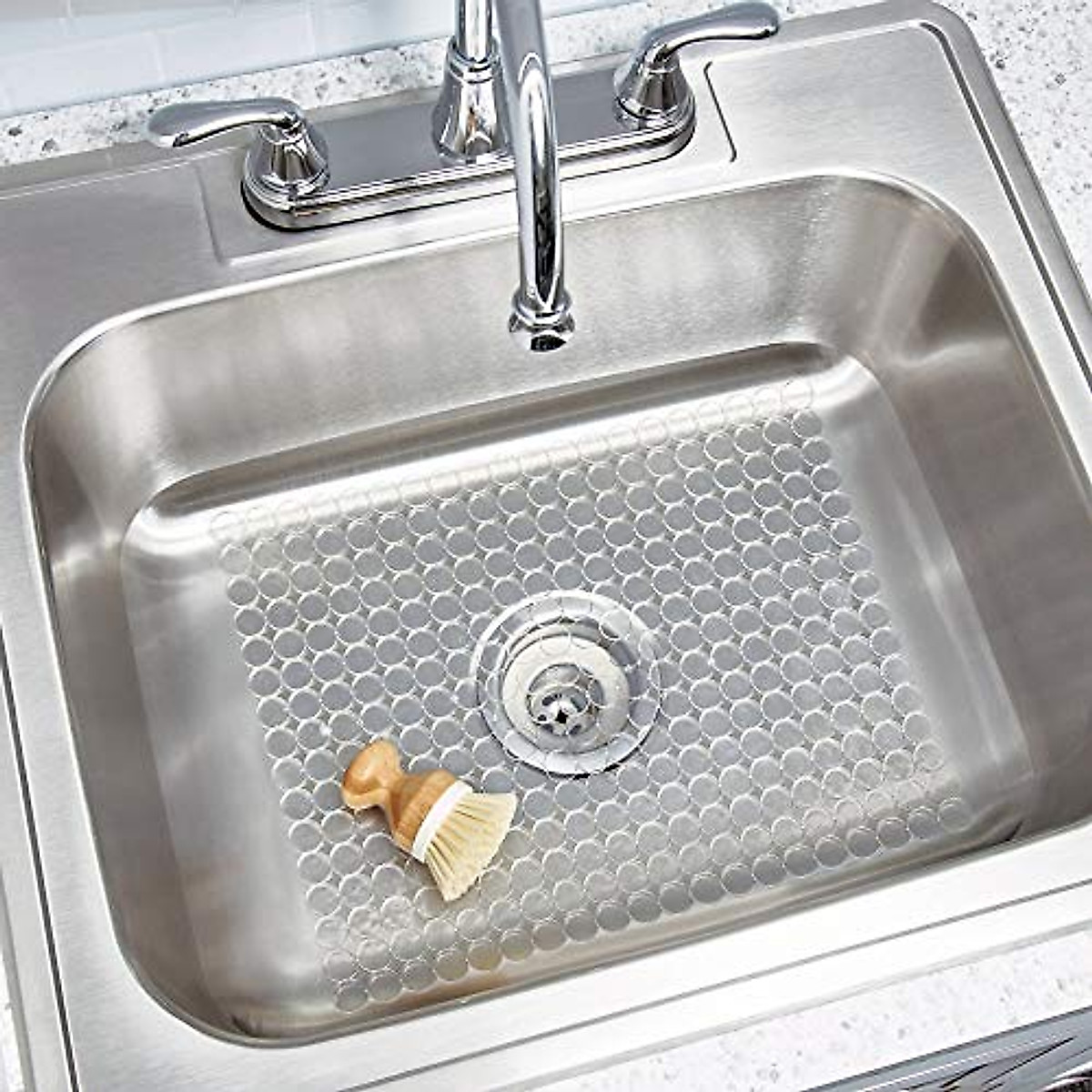 iDesign Orbz PVC Plastic Sink Grid, Non-Skid Dish Protector for Kitchen, Bathroom, Basement, Garage, 12" x 15.5" - Clear