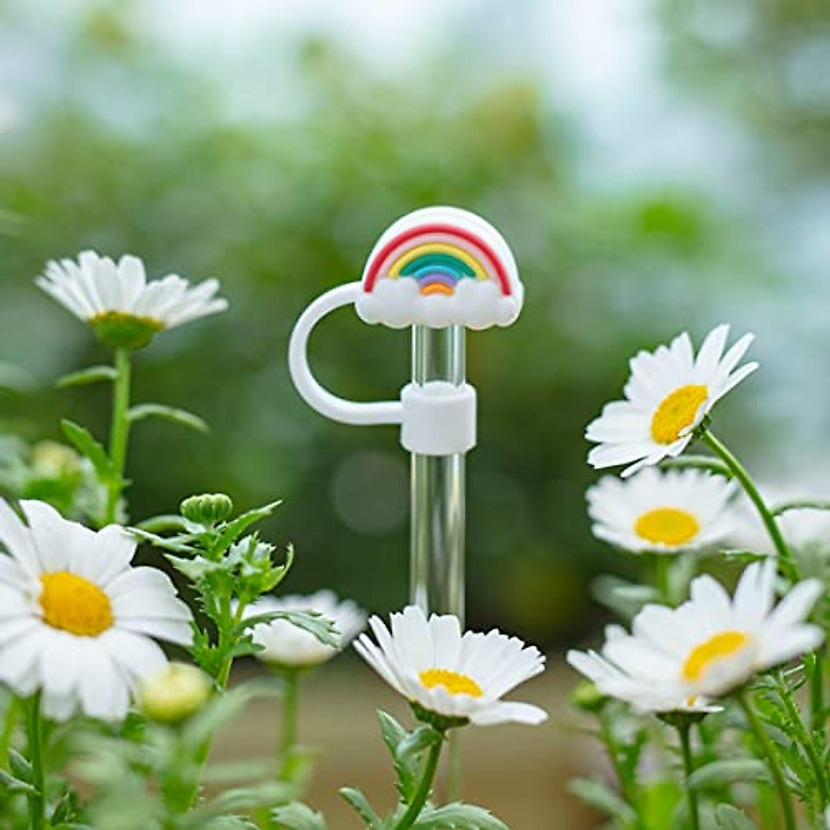 6pcs Straw Cover Cap Reusable Silicone Straw Toppers - Cute Dust-Proof Drinking Straw Tips Lids for 6-8mm Straws - Strawberry, Rainbow, Cloud, Cactus, Pink Sakura (straw covers cap 6 in 1)