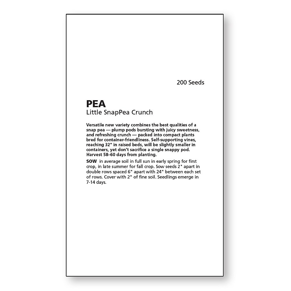 Burpee Little SnapPea Pea Seeds 200 seeds