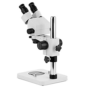 AmScope SM-1BSX-64S Professional Binocular Stereo Zoom Microscope, WH10x Eyepieces, 3.5X-45X Magnification, 0.7X-4.5X Zoom Objective, 64-Bulb LED Ring Light, Pillar Stand, Includes 0.5x Barlow Lens