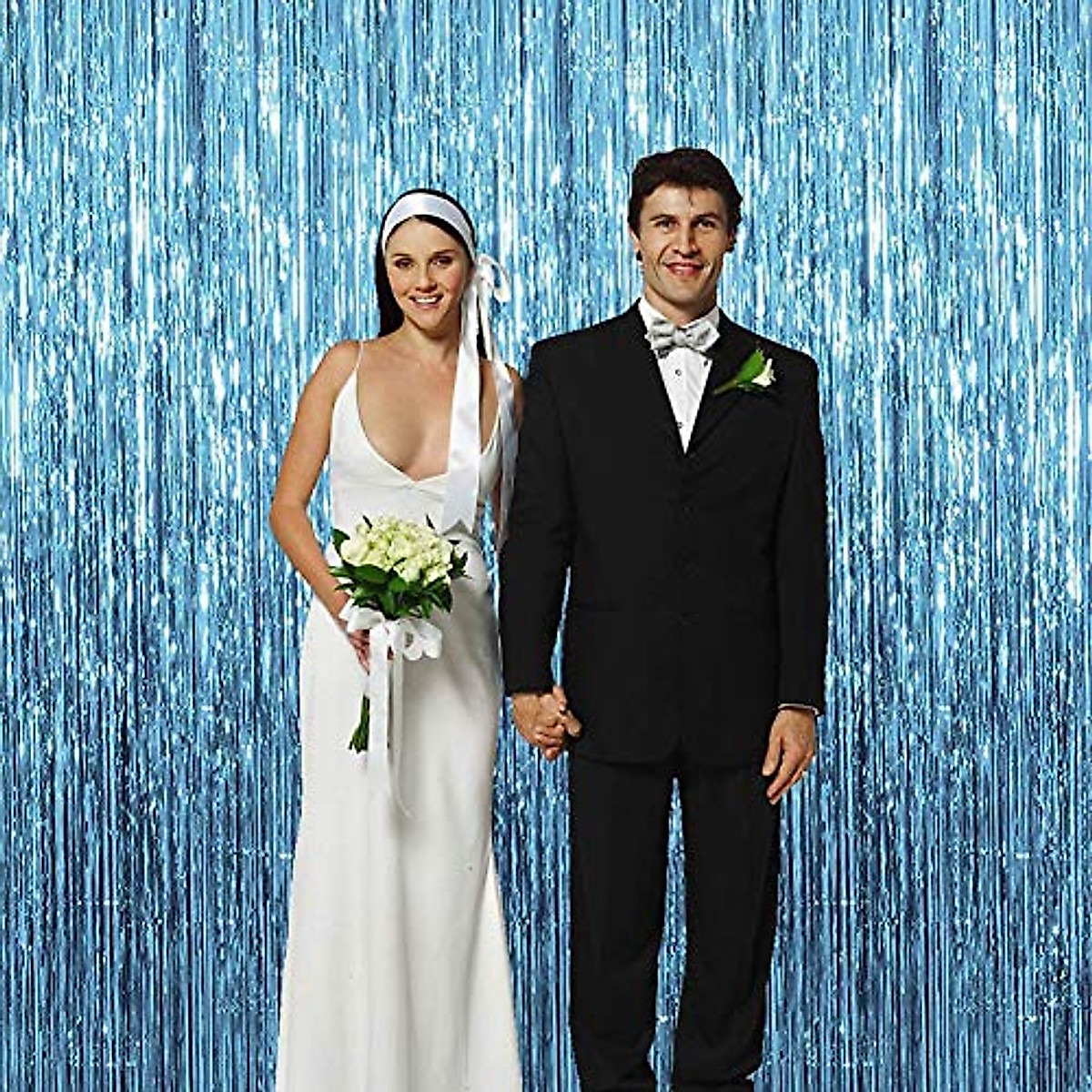 Twinkle Star 2 Pack Photo Booth Backdrop Foil Curtain Tinsel Backdrop Environmental Background for Birthday Party, Wedding, Graduation, Christmas Decorations (Light Blue)