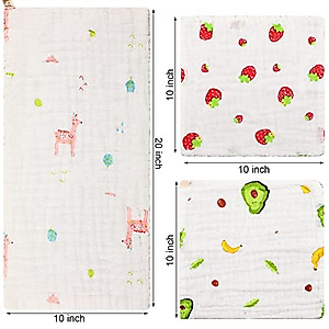 Kenning 20 Pack Muslin Baby Burp Cloths Large 20 x 10 Inches and 10 x 10 Inch Cotton Baby Burp Rags Cute Baby Towel and Washcloths Face Towels 6 Layers Absorbent for Baby Infant Shower, 20 Styles