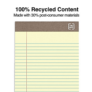 STAPLES 815590 100% Recycled Narrow Ruled Perforated Notepads Canary 5-Inch X 8-Inch 12/Pk