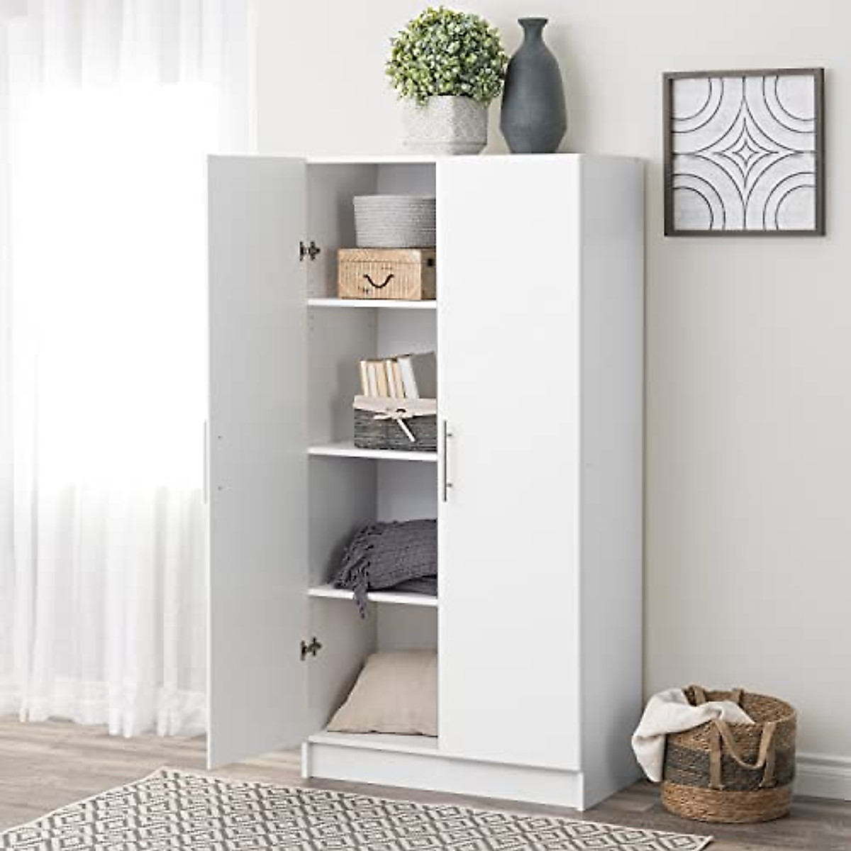 Prepac Elite 2 Door Standing Storage Cabinet, 16" D x 32" W x 65" H, White